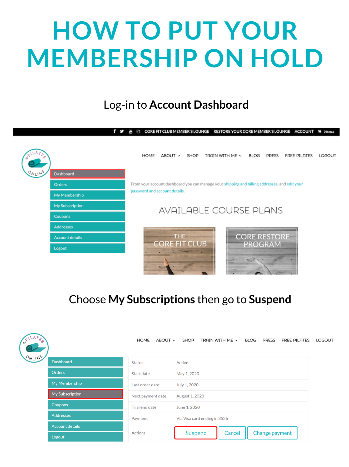 How To Put Your Membership On HOLD EPilates Online